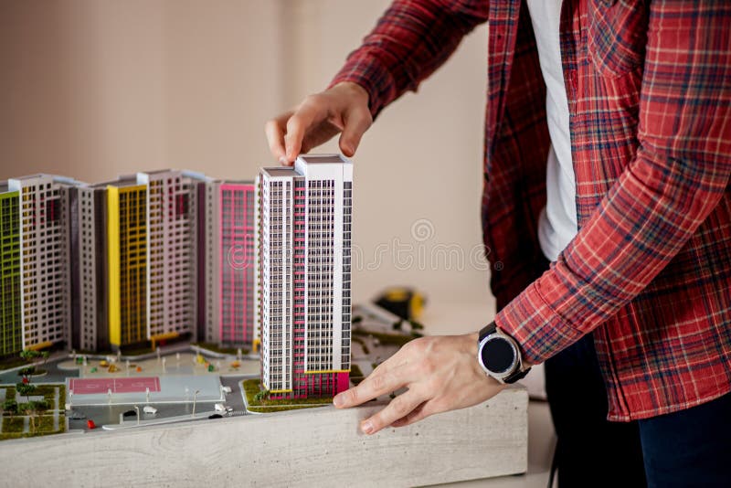 Architect Working with Building Model in Office Stock Photo - Image of ...