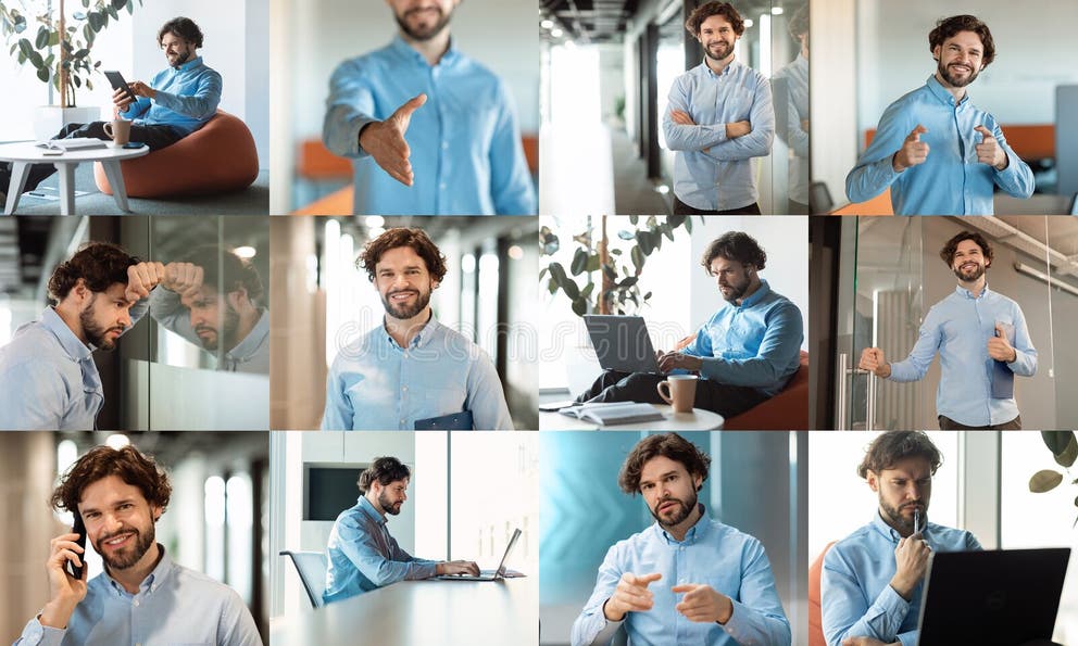 Young Professional Engaging in Various Work Activities in Office Stock ...