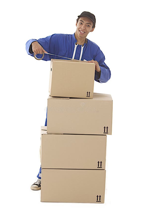 Young Professional Courier Boy Moving Boxes Stock Image - Image of male ...