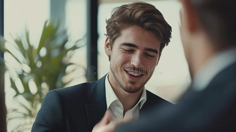 Young Professional Engaging in Conversation in Modern Office Stock ...