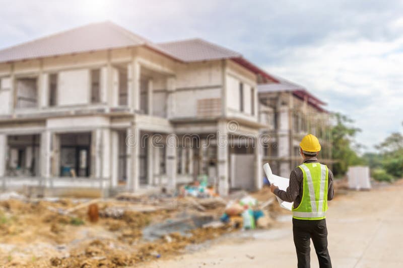 Professional Engineer Worker at the House Building Construction Stock ...