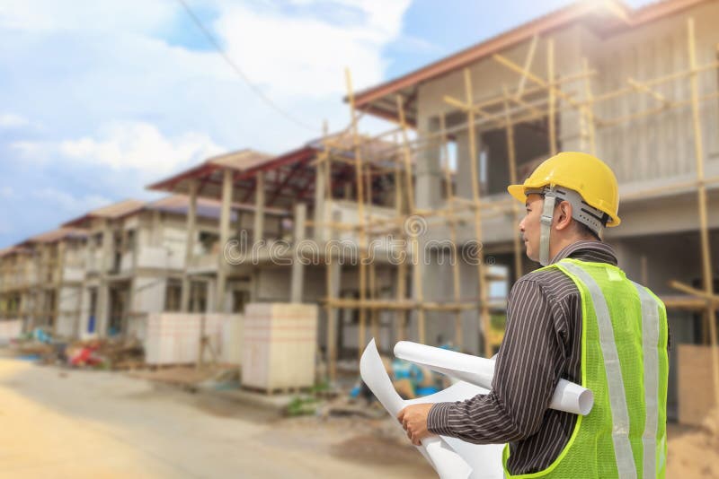 Professional Engineer Worker at the House Building Construction Stock ...