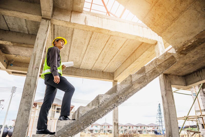 Professional Engineer Worker at the House Building Construction Stock ...