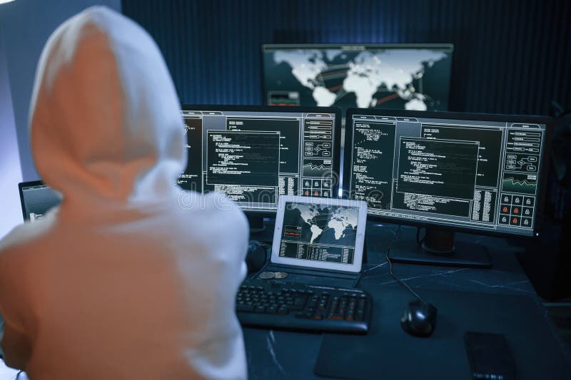 Artificial Lighting. Young Professional Female Hacker is Indoors by ...