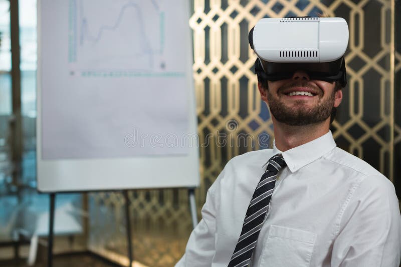 Young Professional Man Using Virtual Reality Headset in Office Room ...