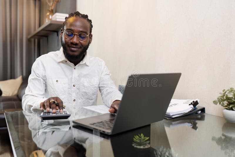 Young Professional Man Working Remotely Modern Home Setup Stock Photos ...