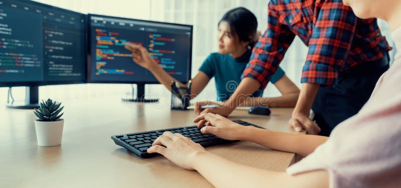 Website Developer Team Brainstorming and Sharing Idea at Office. Burgeoning. Stock Image - Image ...