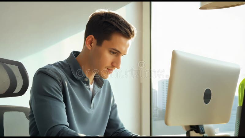 Young Professional Working on a Computer in a Bright Office Space ...