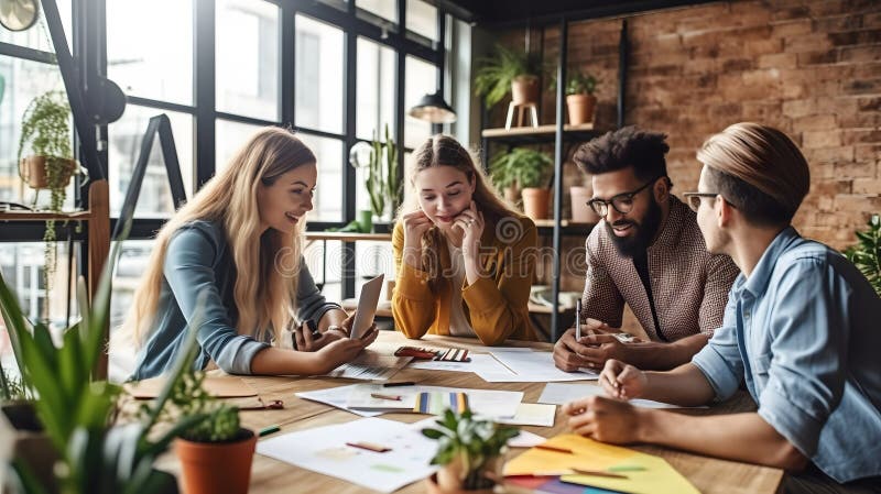 Young Professionals Collaborating on Project in Modern Office Stock ...
