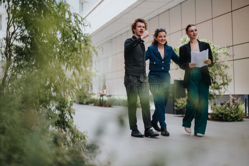 Young Professionals Discussing a Project while Walking in Modern Office ...