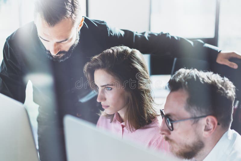 Team Work Process. Photo Young Business Crew Working with New Startup ...