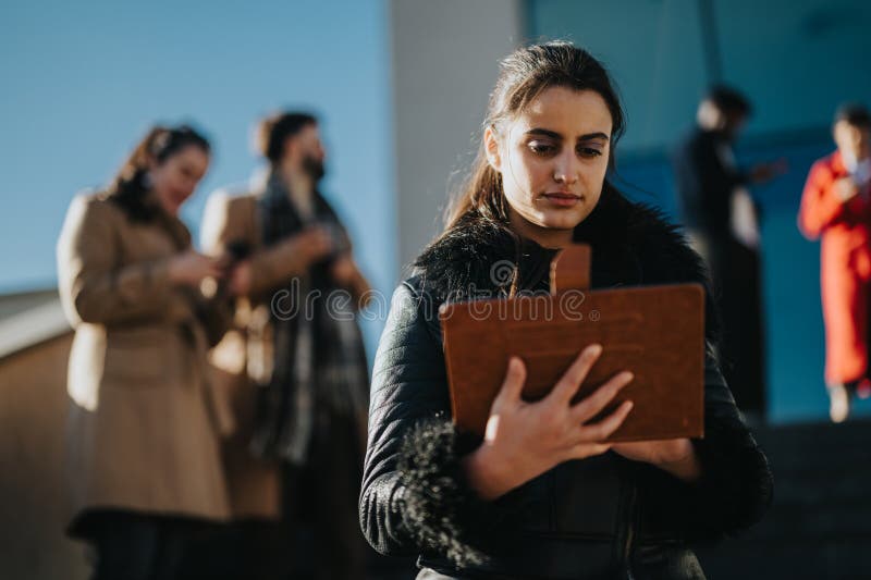 Young Professionals Working Together Outdoors on a Sunny Day Stock ...
