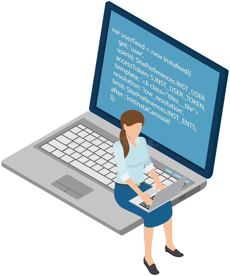 Woman Looking at Laptop Screen with Program Code. Programmer Coding New ... Woman Looking at Laptop Screen with Program Code. Programmer Coding New ...