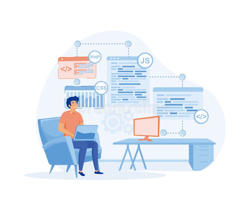 Programmer Concentrated at Working Project Stock Vector - Illustration ... Programmer Concentrated at Working Project Stock Vector - Illustration ...