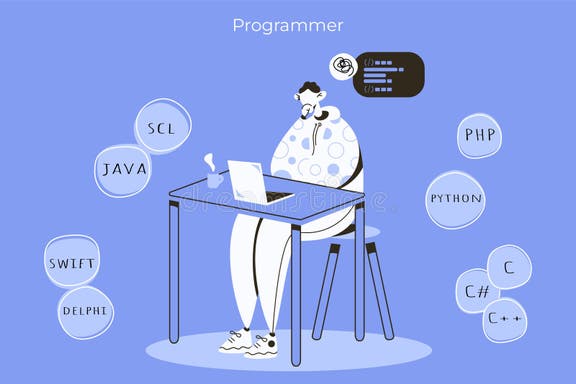 Programmer Concentrated on Working on the Project.Development of Programming and Coding ...