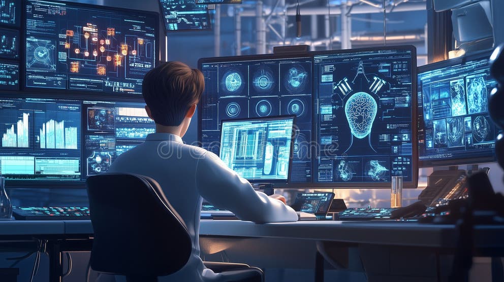 A Young Programmer Develops Innovative AI Solutions on Multiple Screens ...