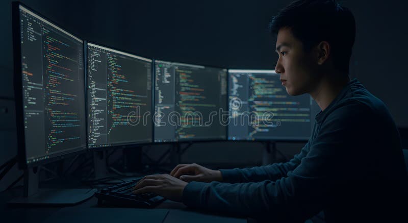 AI Programmer at Work stock illustration. Illustration of programming - 373452208