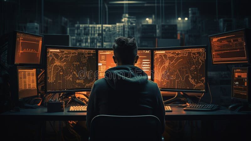 Male Programmer in Sever Room , AI Generative. Stock Illustration ...