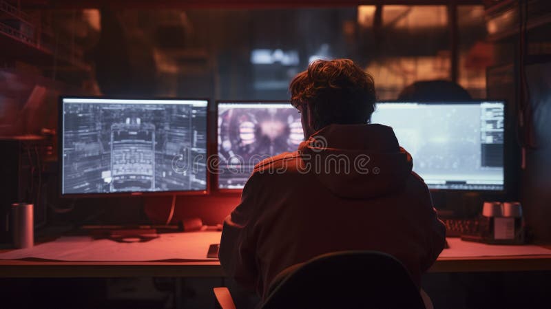 Male Programmer in Sever Room , AI Generative Stock Illustration - Illustration of programming ...