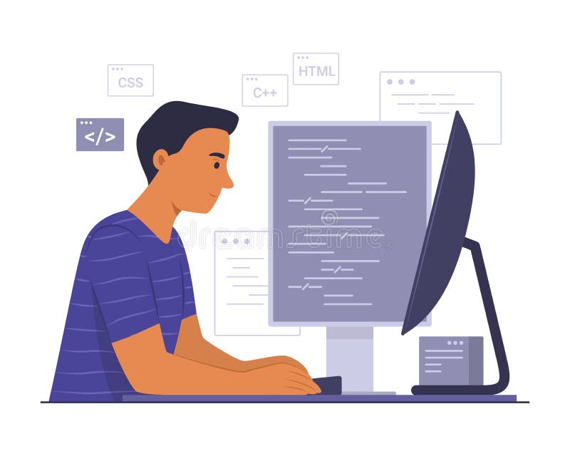 Programmer Process Coding For Software Development Concept Illustration Stock Vector