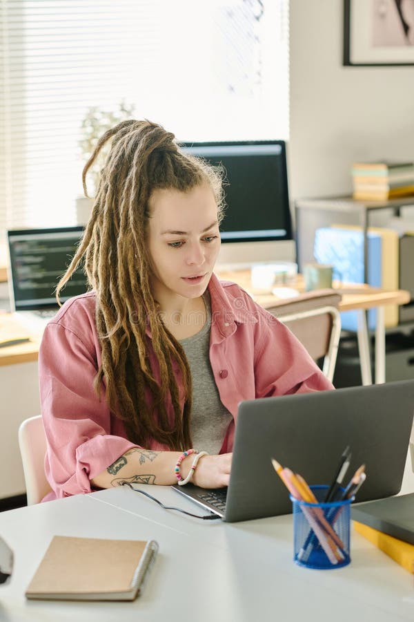 Young Programmer Typing on Laptop in Office Stock Photo - Image of ...