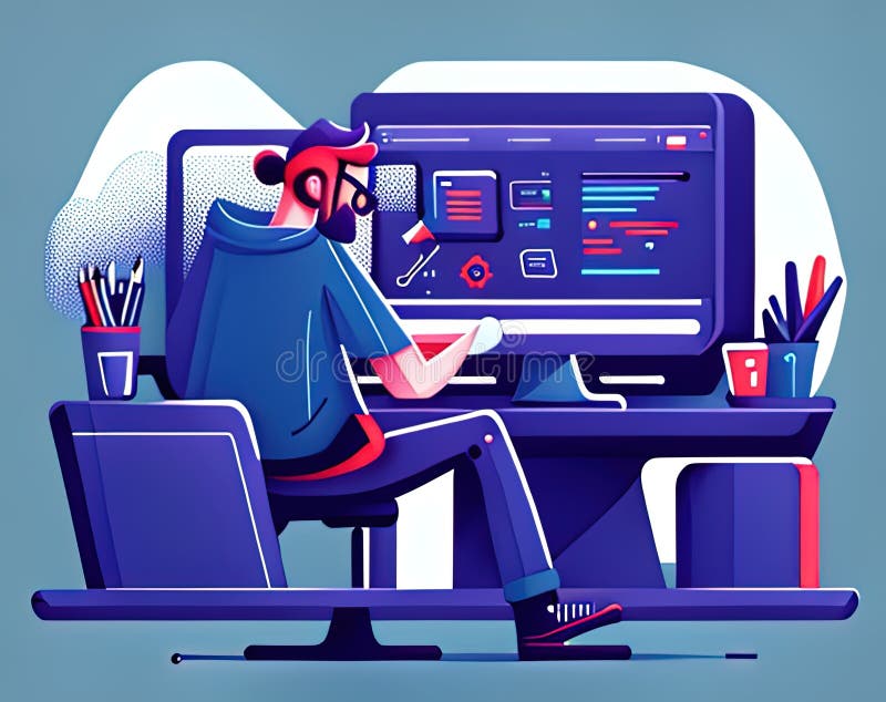 Young Programmer Working at Computer. Stock Illustration - Illustration ...