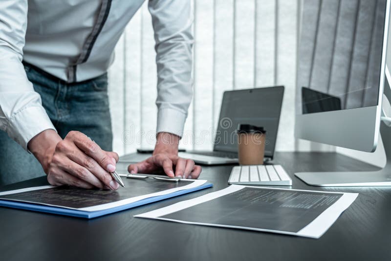 Young Programmer Working in Software Javascript Computer in it Office, Writing Codes and Data ...