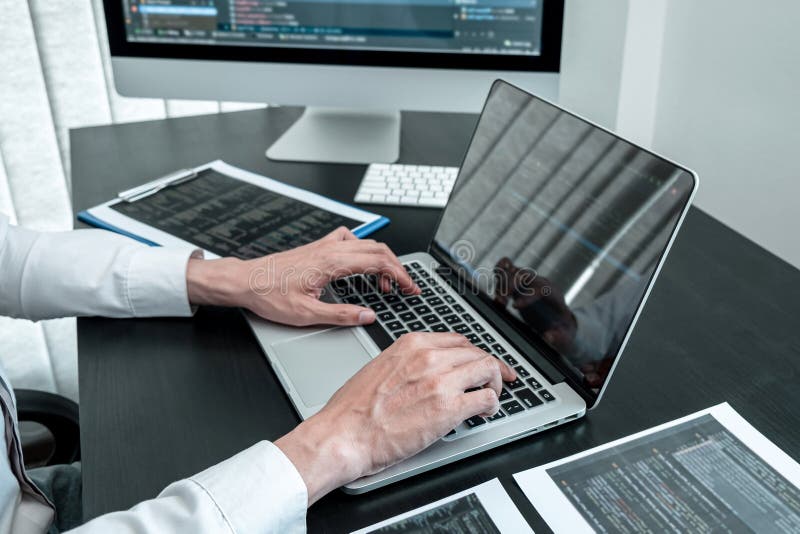 Young Programmer Working In Software Javascript Computer In It Office Writing Codes And Data