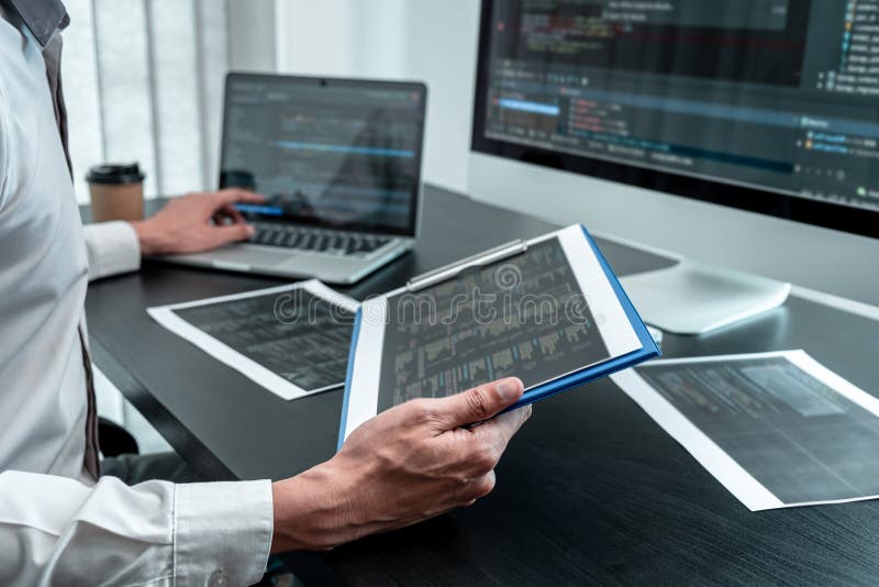 Young Programmer Working In Software Javascript Computer In It Office Writing Codes And Data