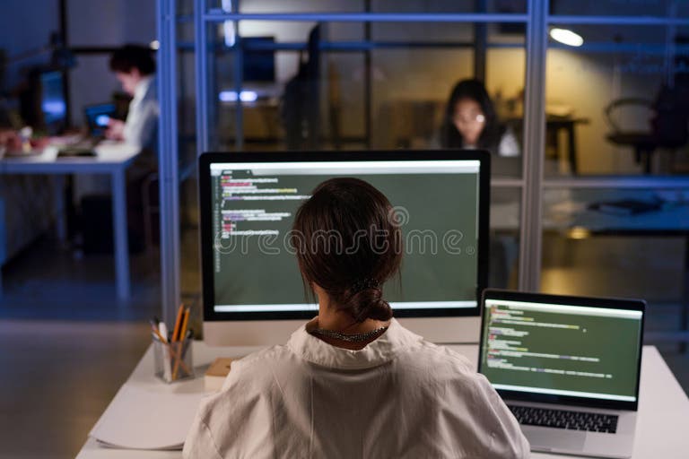 Young Programmer at Workplace in Evening Stock Photo - Image of laptop ...