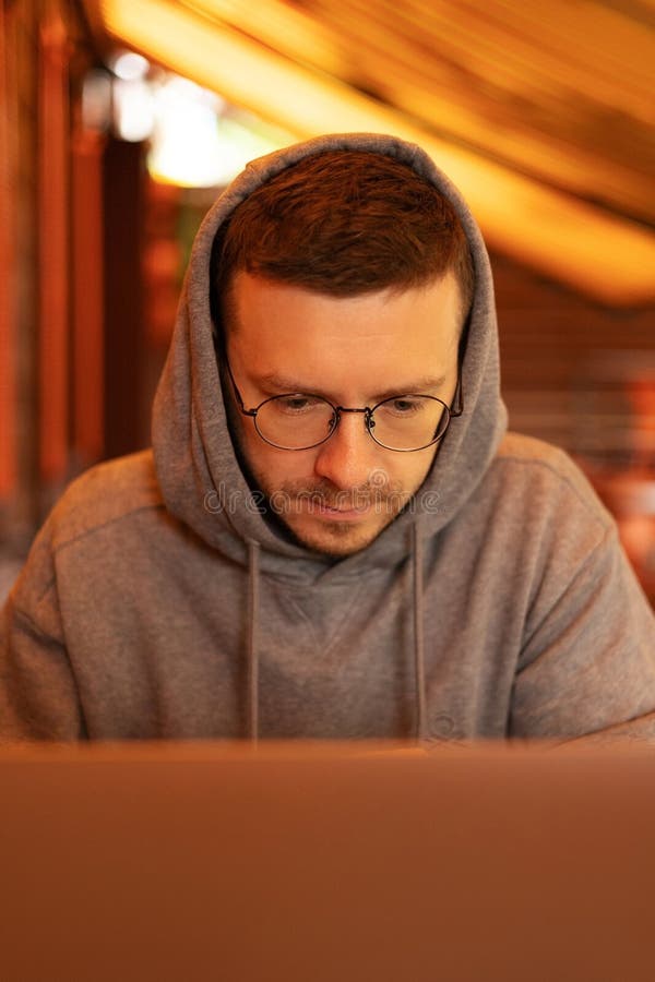 Young Programmer Works in a Cafe Stock Image - Image of stylish ...