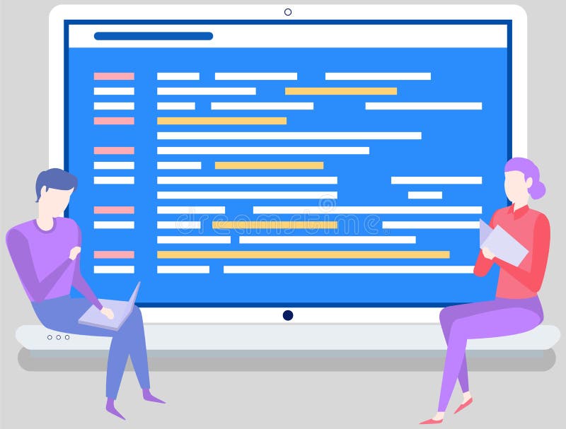 Student Programming on Computer Doing Coding Work Stock Vector ...