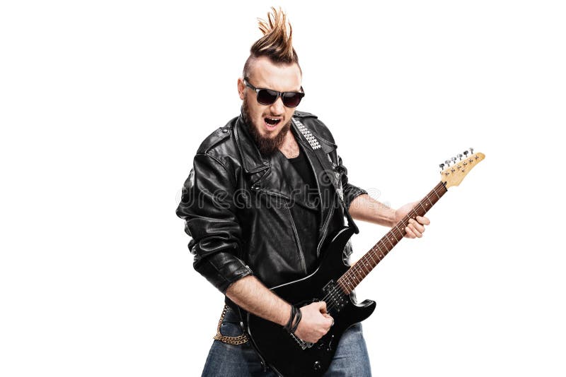 Young Punk Rocker Playing Electric Guitar Stock Image - Image of adult ...