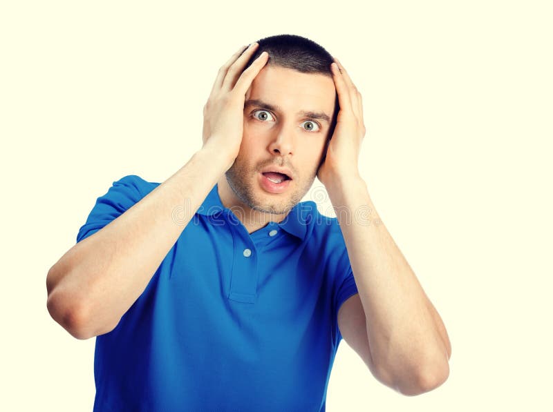 Puzzled man, on white stock image. Image of happiness - 14884743