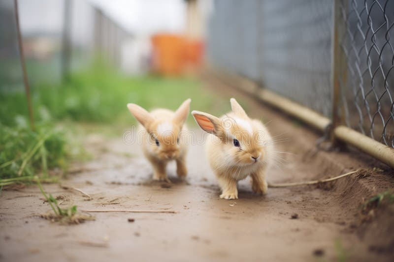 Young Rabbits Hopping in a Pen Stock Illustration - Illustration of ...