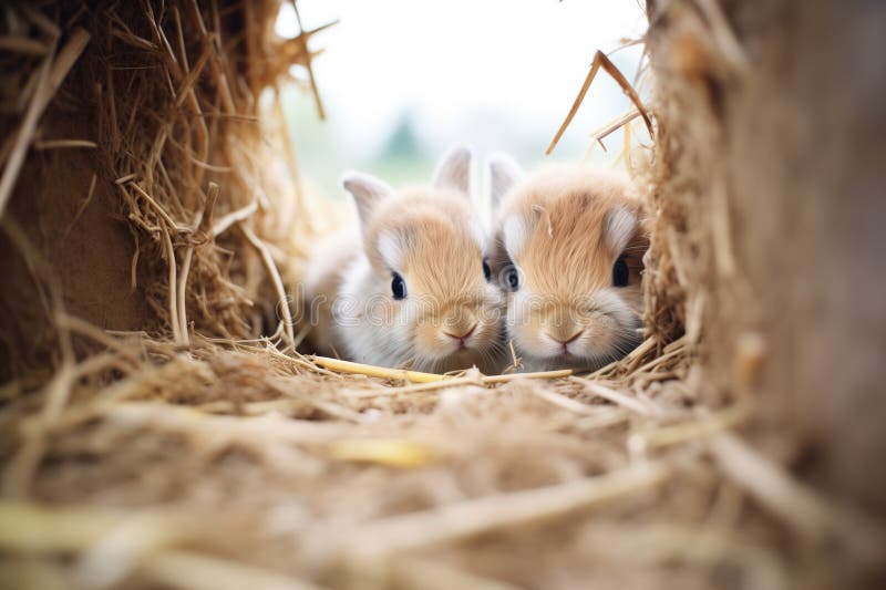 Young Rabbits Nestled Together in a Den Stock Illustration ...