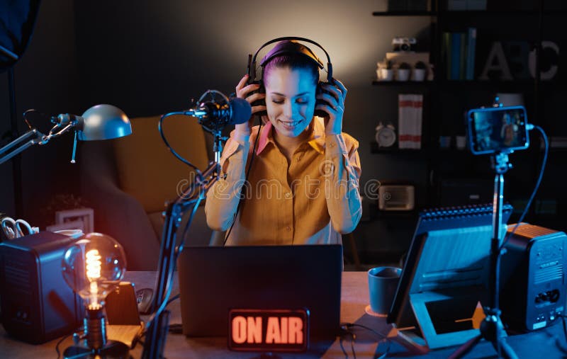 Young Radio Host Broadcasting in the Studio Stock Photo - Image of ...