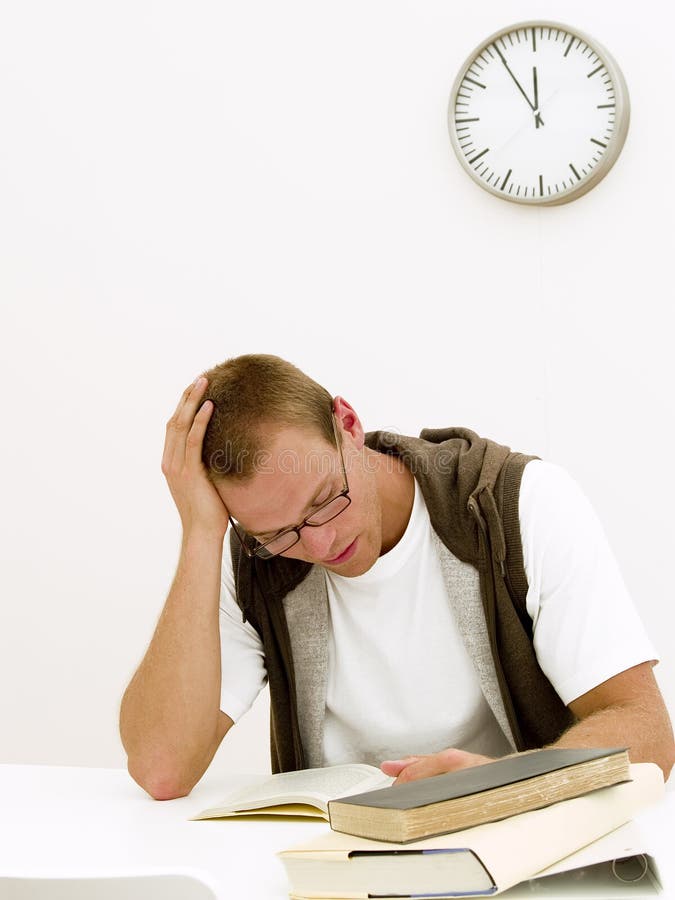 Young Reading Student with a Deadline Stock Image - Image of clock ...