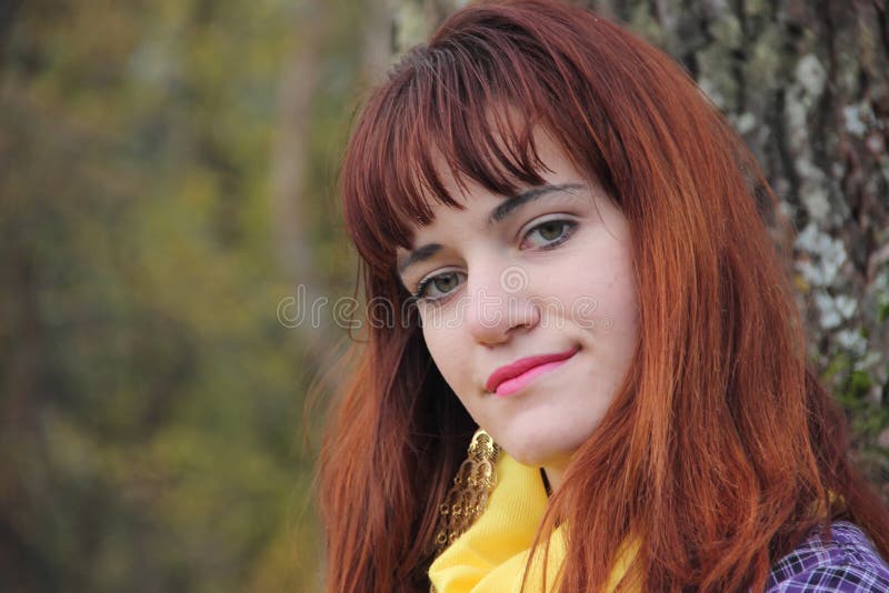 Young Red-haired Girl in Autumn Stock Photo - Image of dreamy, looks ...