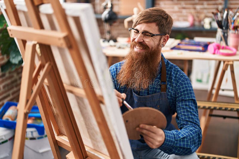 Young Redhead Man Artist Smiling Confident Drawing at Art Studio Stock ...