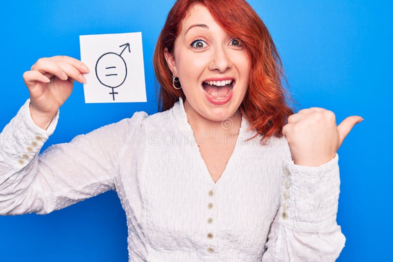 Young Redhead Woman Asking For Sex Discrimination Holding Paper With