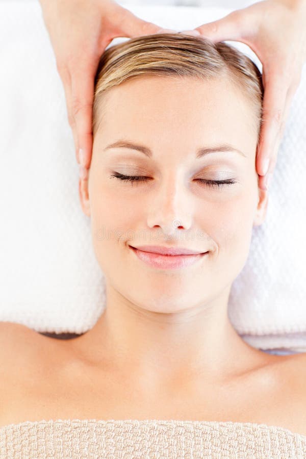 Young Relaxed Woman Receiving a Head Massage Stock Photo - Image of ...