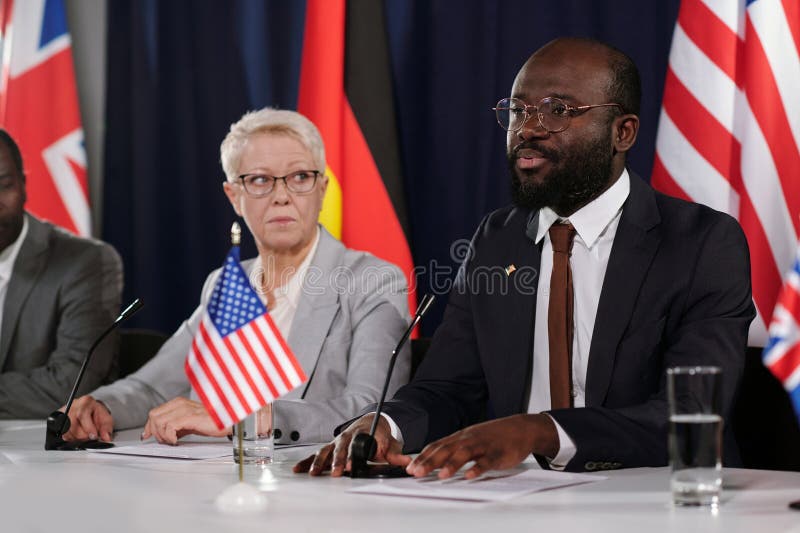 Young Representative of USA Making Speech at Political Summit Stock ...