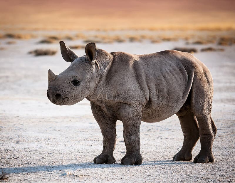 Black Rhinoceros Baby. Baby Black Rhinoceros Standing on Salty Plains ...