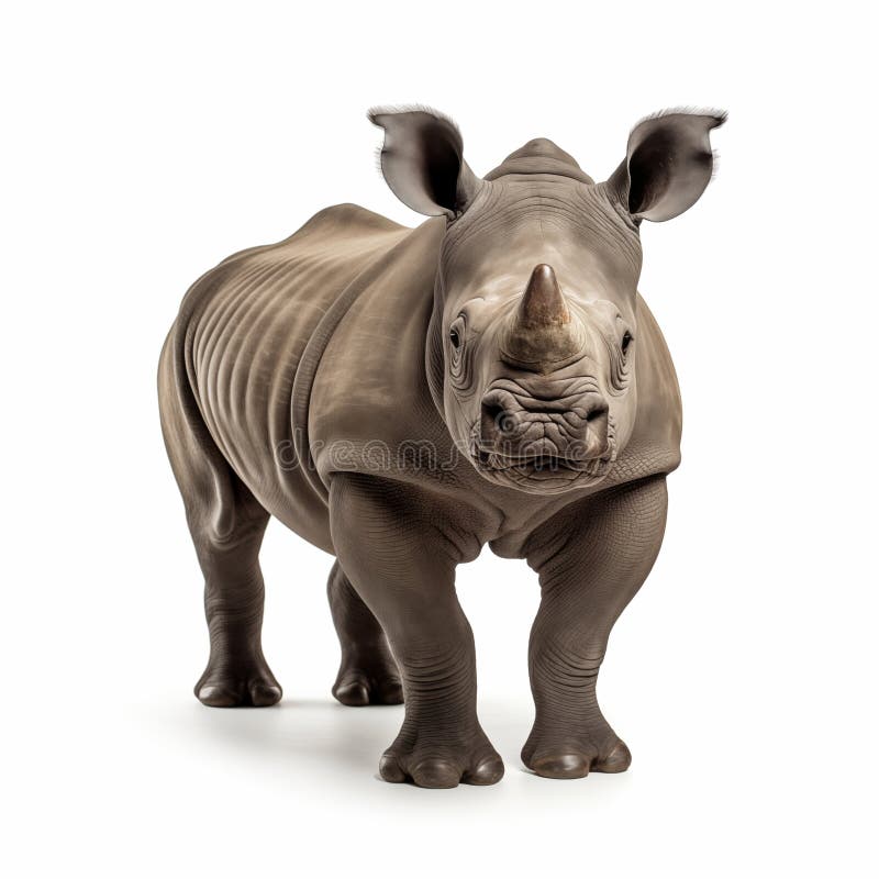 A Realistic Model of a Young Rhinoceros Standing Upright in an Indoor ...