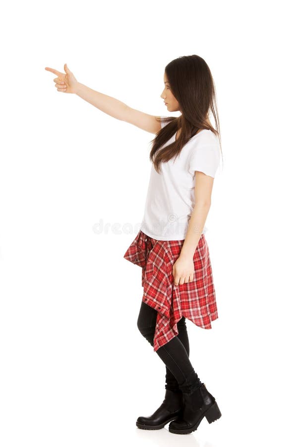 Young Rock Woman Pointing Up. Stock Image - Image of caucasian ...