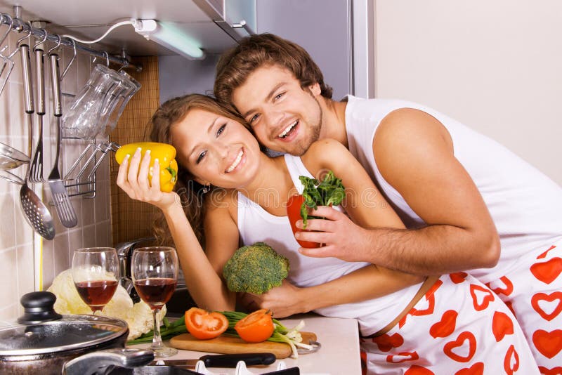 Flirting Couple in the Kitchen Stock Image - Image of romantic ...