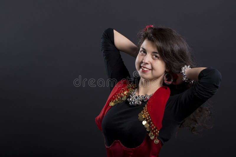 Young Romany Woman Adjust Her Long Dark Hairs Stock Photo - Image of ...