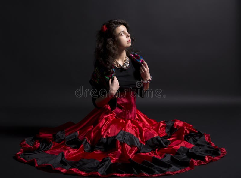 Young Romany Woman Fly in Spanish Traditional Clothes Stock Image ...