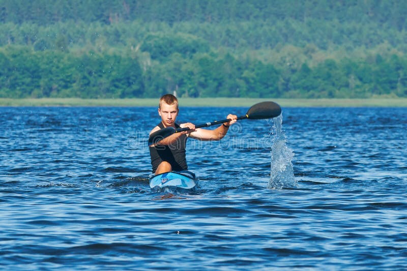 The Young Rower S Training on the Racing Kayak Stock Image - Image of ...